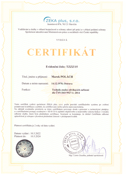Certifikáty :: Revizepolach